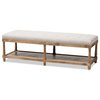 French Country Storage Bench, Carved Frame & Beige Linen Seat With ...