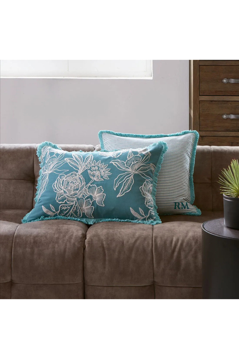 Turquoise Embroidered Cushion Cover | Rivièra Maison Salinas ...