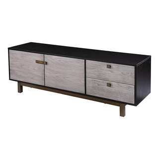 Storage Media Console, Drawers and Cabinet With Adjustable Shelf, Grey ...