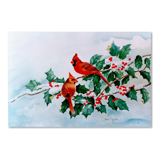 Arie Reinhardt Taylor 'Cardinals And Holly Berries' Canvas Art, 24"x16 ...