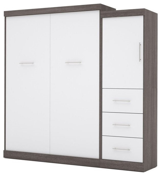 Bestar Nebula 90W Engineered Wood Queen Wall Bed Kit in Bark Gray and ...