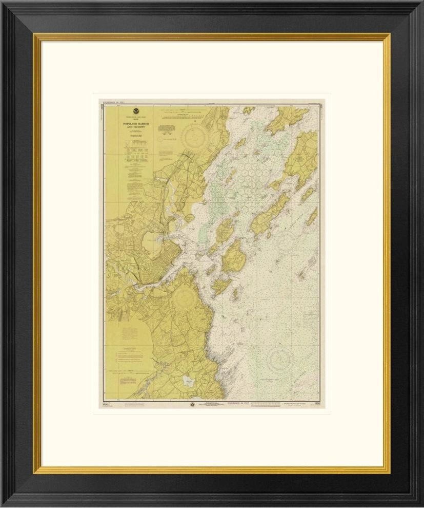 Nautical Chart, Portland Harbor And Vicinity 1974, Sepia Tinted, 22"x1 ...