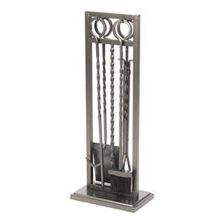 Panacea 15094 Modern Twist Style Fireplace Tool Set, Antique Iron, 5 ...