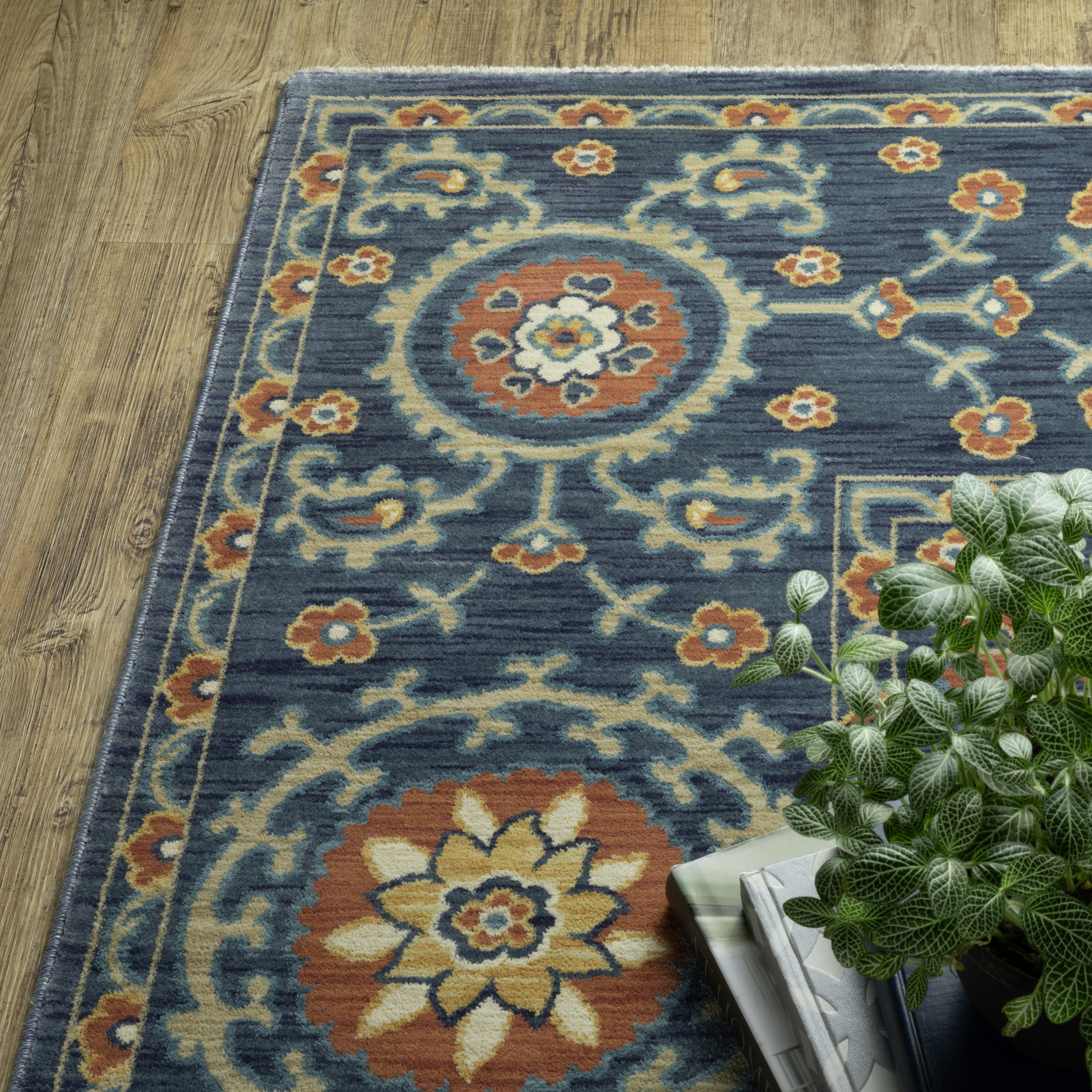 Fabienne Spiral Border Indoor Blue/Rust Area Rug, 7'10"x10'10 ...