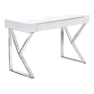 Bowery Hill 47" Modern Wood/Stainless Steel Computer Desk in Silver ...