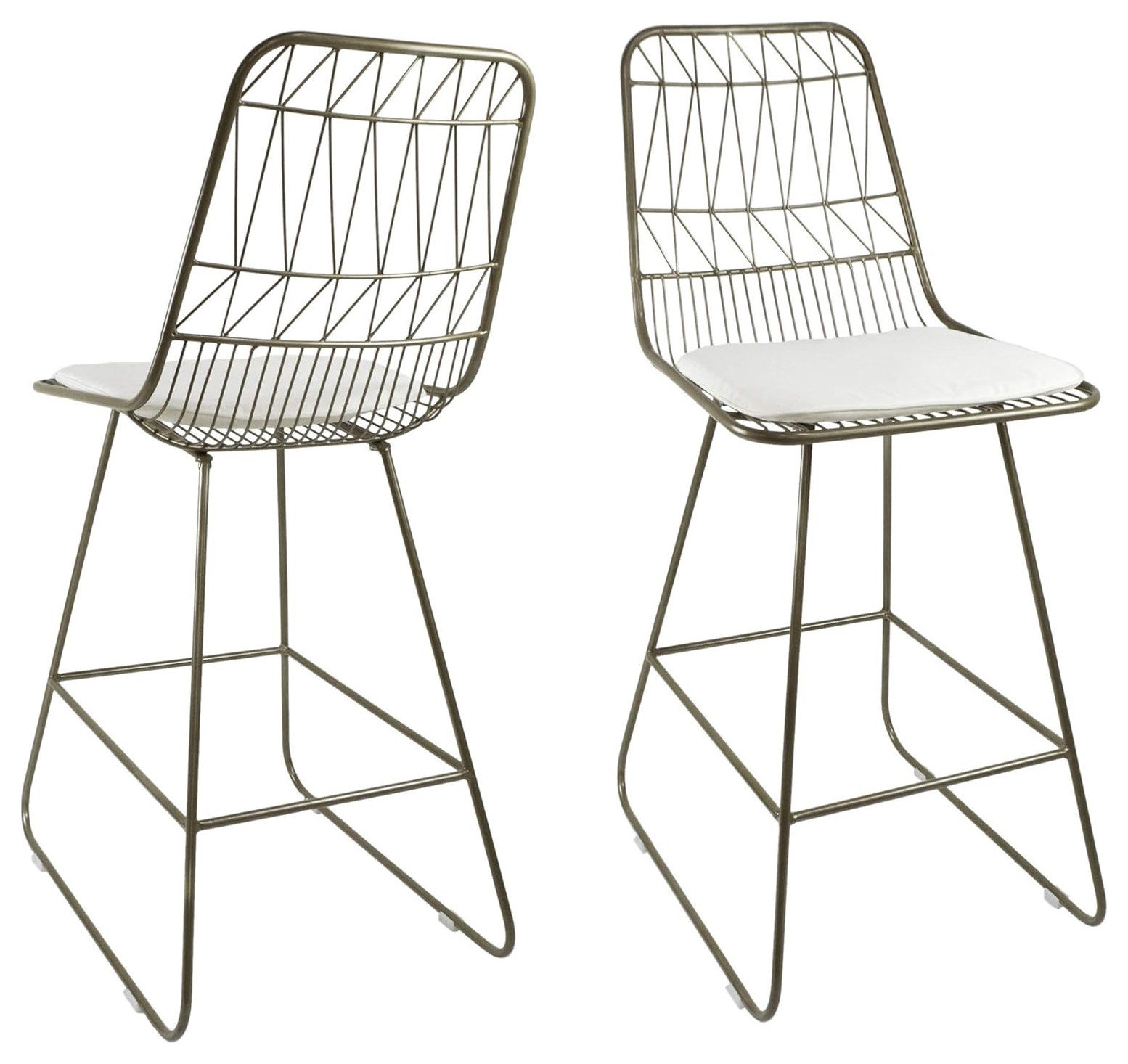 Set of 2 Geometric Counter Stools with Light Brass Frames, Ivory ...