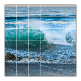 Waves Ceramic Tile Wall Mural HZ501154, 48" Wide x 48" High - Beach ...