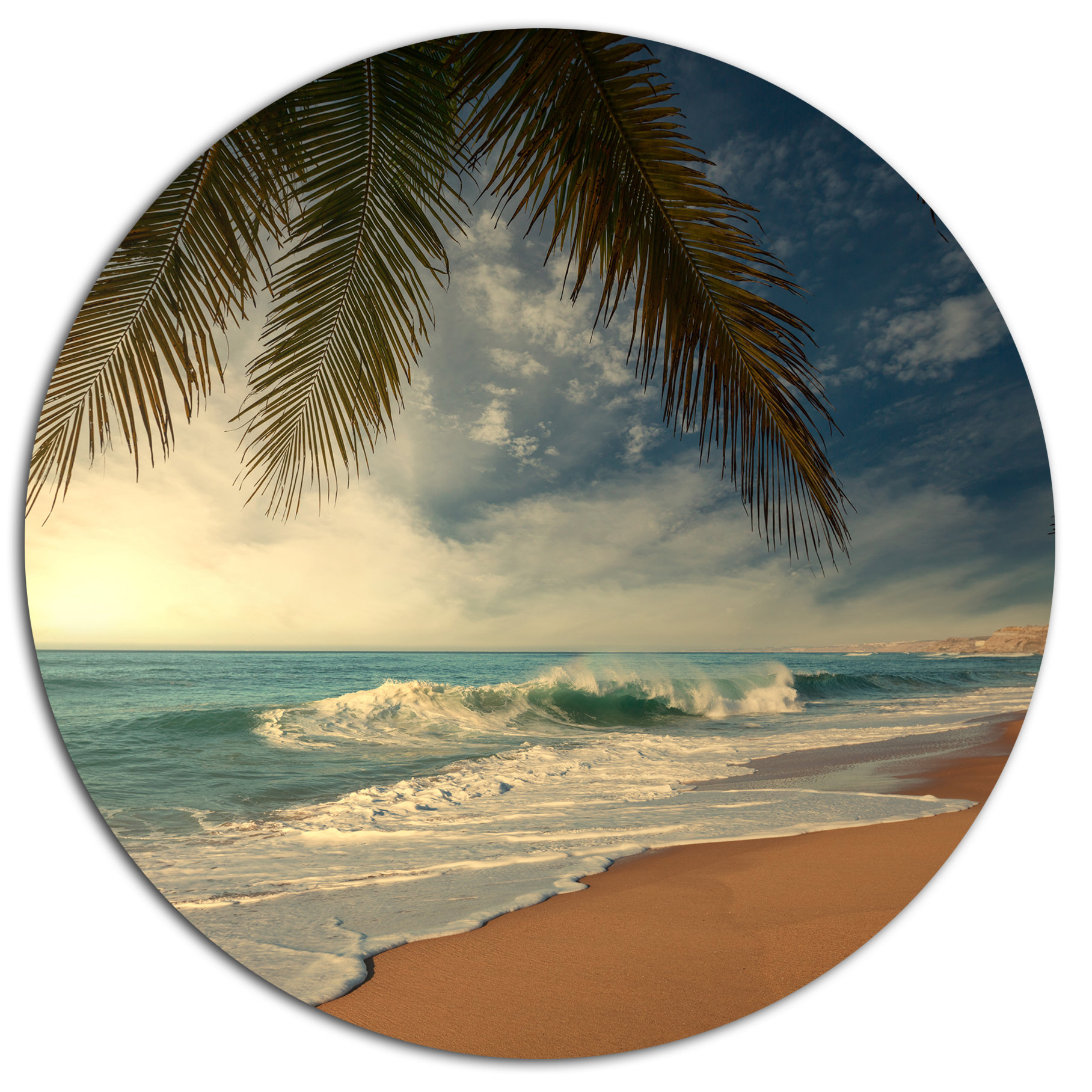 Beautiful Tropical Beach With Palms, Beach Disc Metal Wall Art, Disc of ...