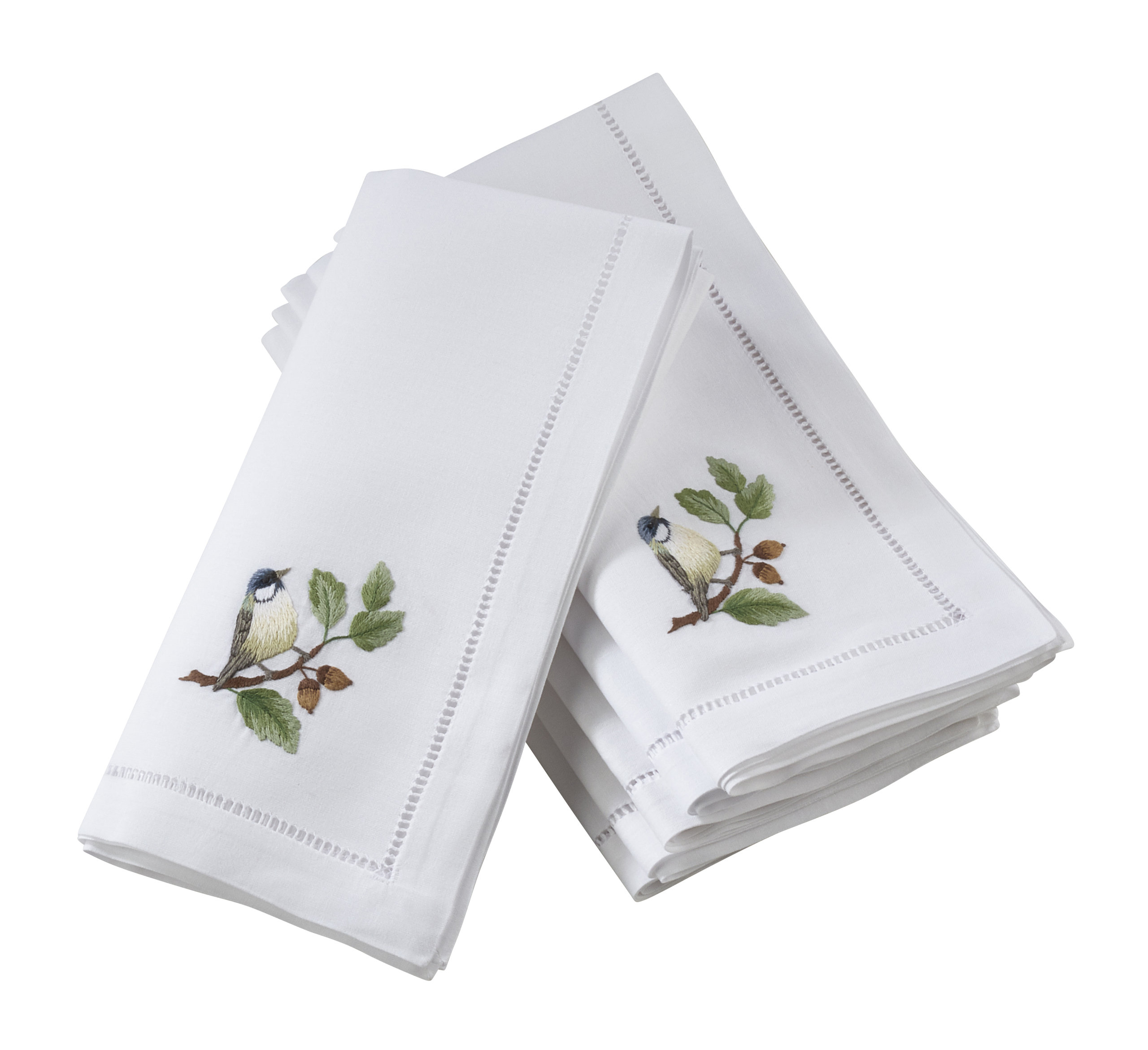 Bluebird Embroidery Cotton Napkins With Hemstitch Border, Set of 6, 20 ...