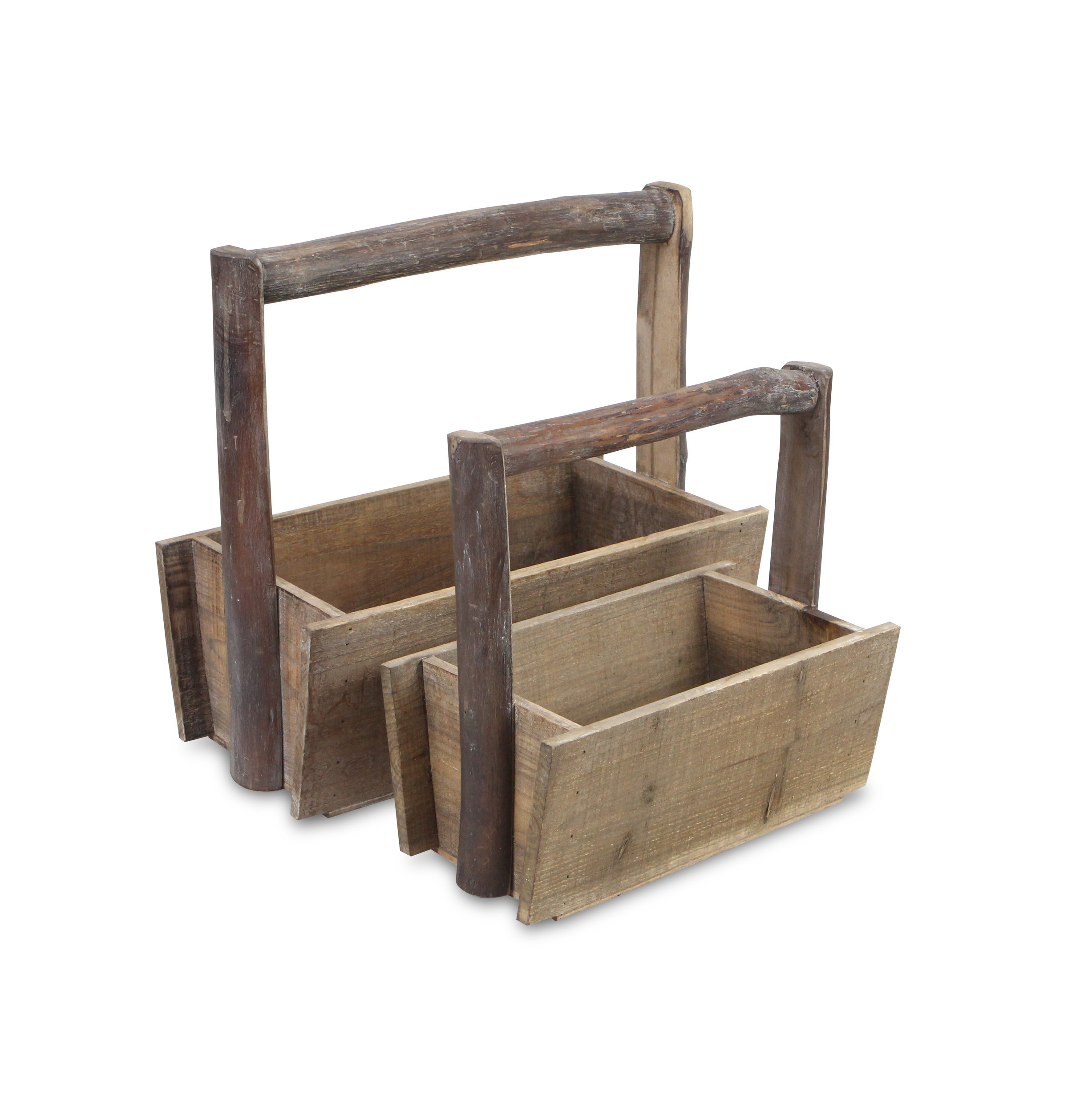 Set Of 2 Wooden Storage With Wooden Handle - Transitional - Storage ...