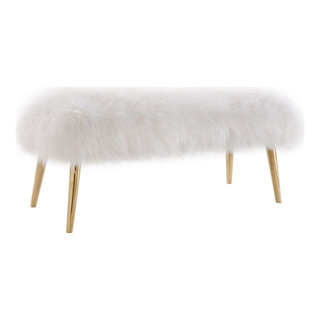 Churra White Sheepskin Bench With Gold Legs - Midcentury - Upholstered ...