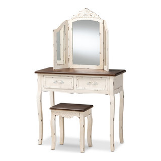 Levron Two-Tone Brown and Antique White Finished Wood 2-Piece Vanity ...