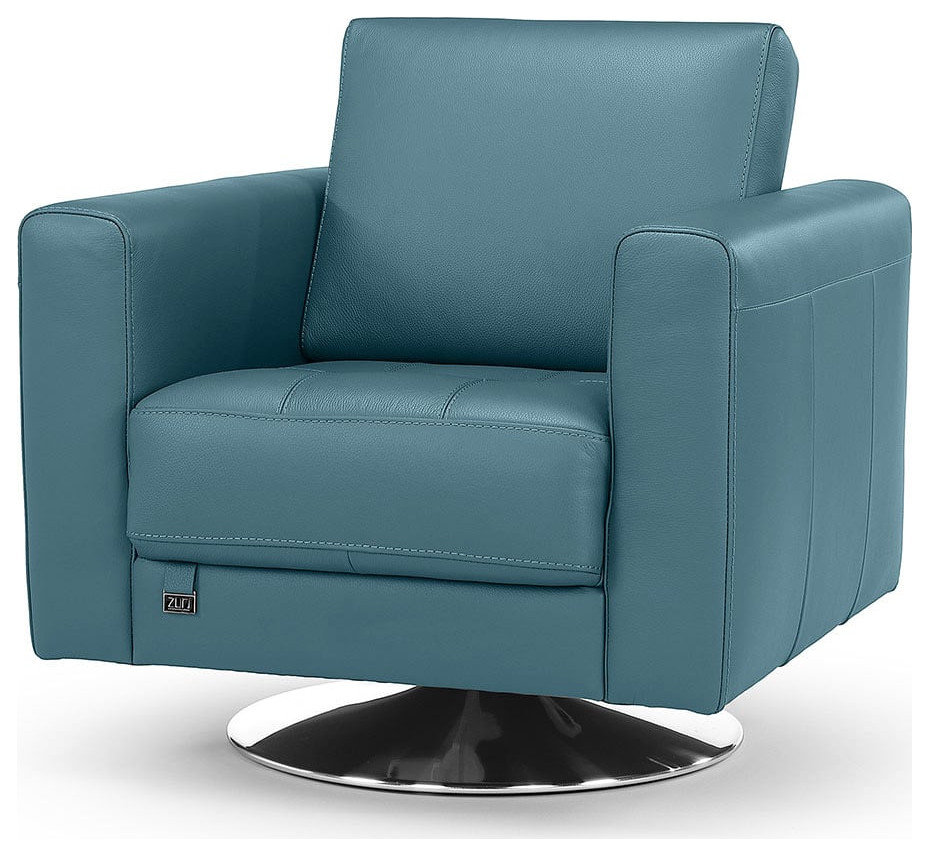 Laurent Dark Teal Swivel Chair with Top Grain Leather - Contemporary ...