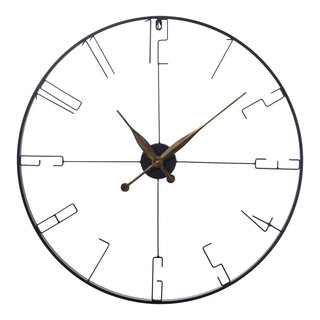 Metal Round Wall Clock Bronze Accents Matte Black Finish - Industrial ...