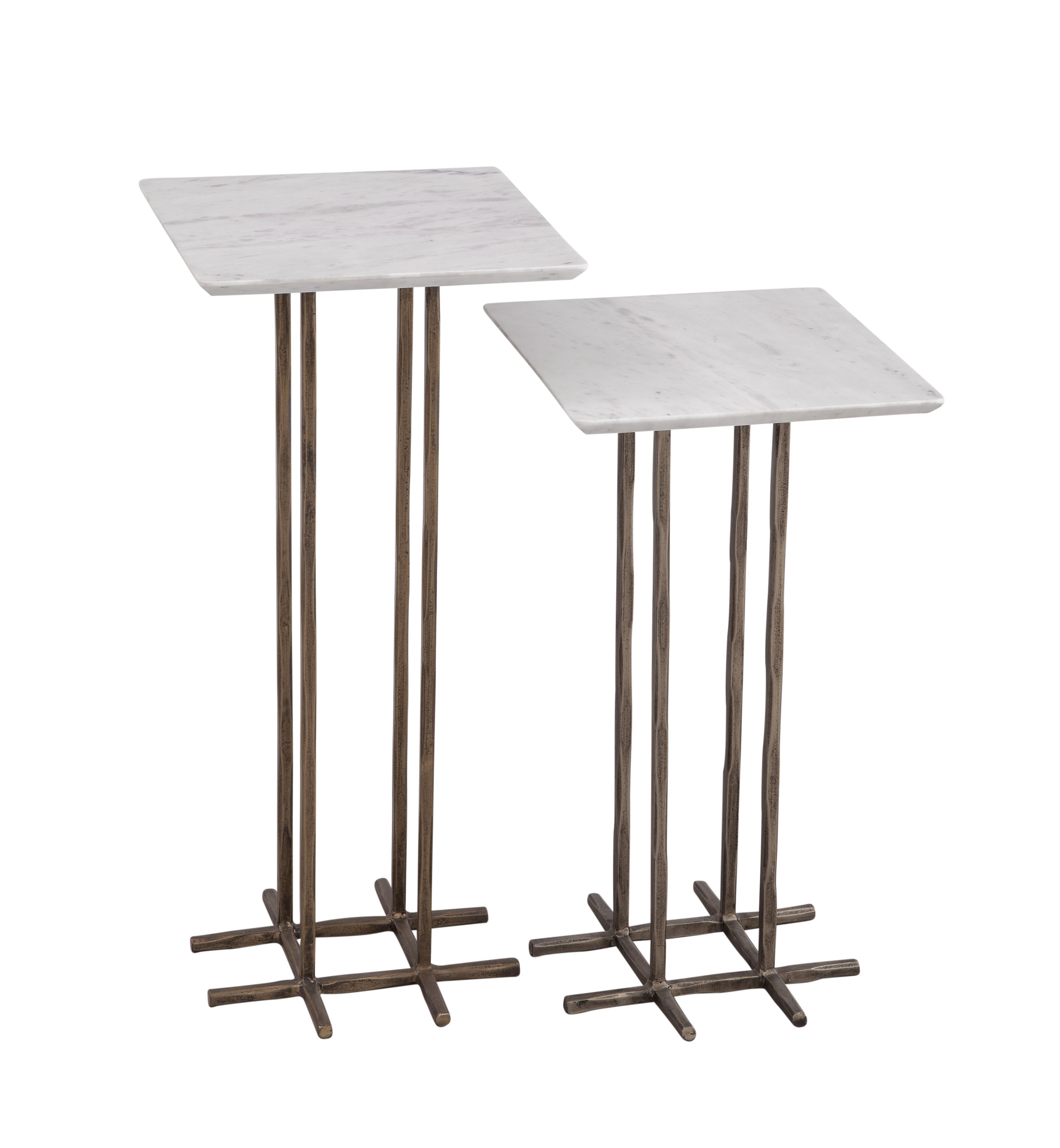 Xavier Accent Table - Set of 2 - Antique Brass/White Marble ...