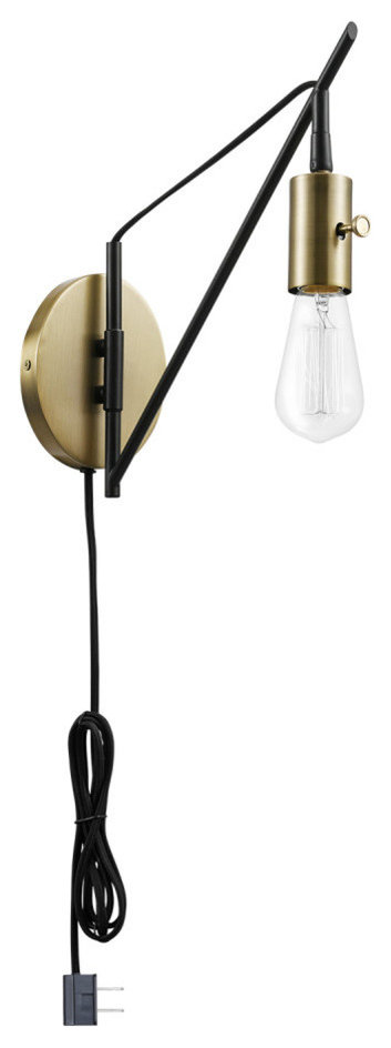 Novogratz x Globe Exeter 1-Light Bronze Plug-In/Hardwire Swing Arm Wall ...