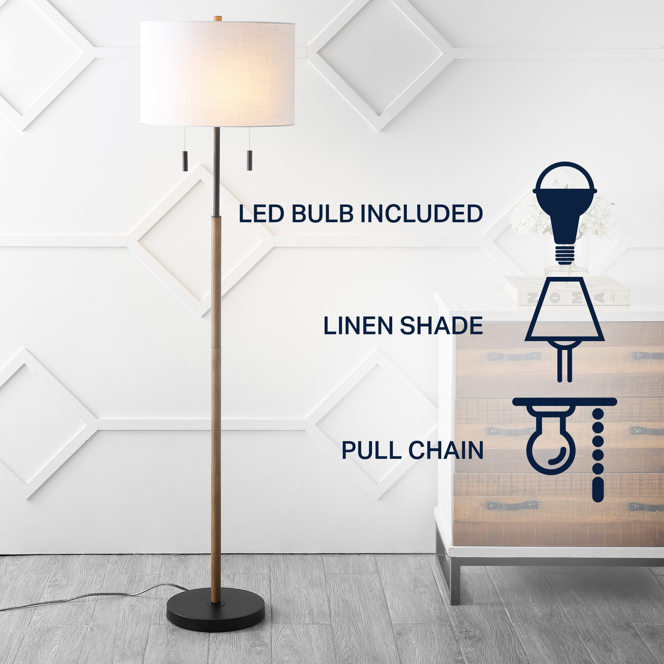 61"Rustic Farmhouse Iron Candlestick Pull Chains LED Floor Lamp Brown ...