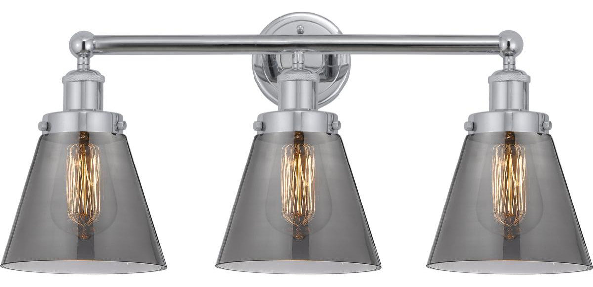 Cone 3 Light Bathroom Vanity Light, Polished Chrome - Industrial ...
