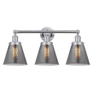 Cone 3 Light Bathroom Vanity Light, Polished Chrome - Industrial ...