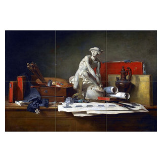 Tile Mural Still life paint brushes award Backsplash, 8" Ceramic Glossy ...