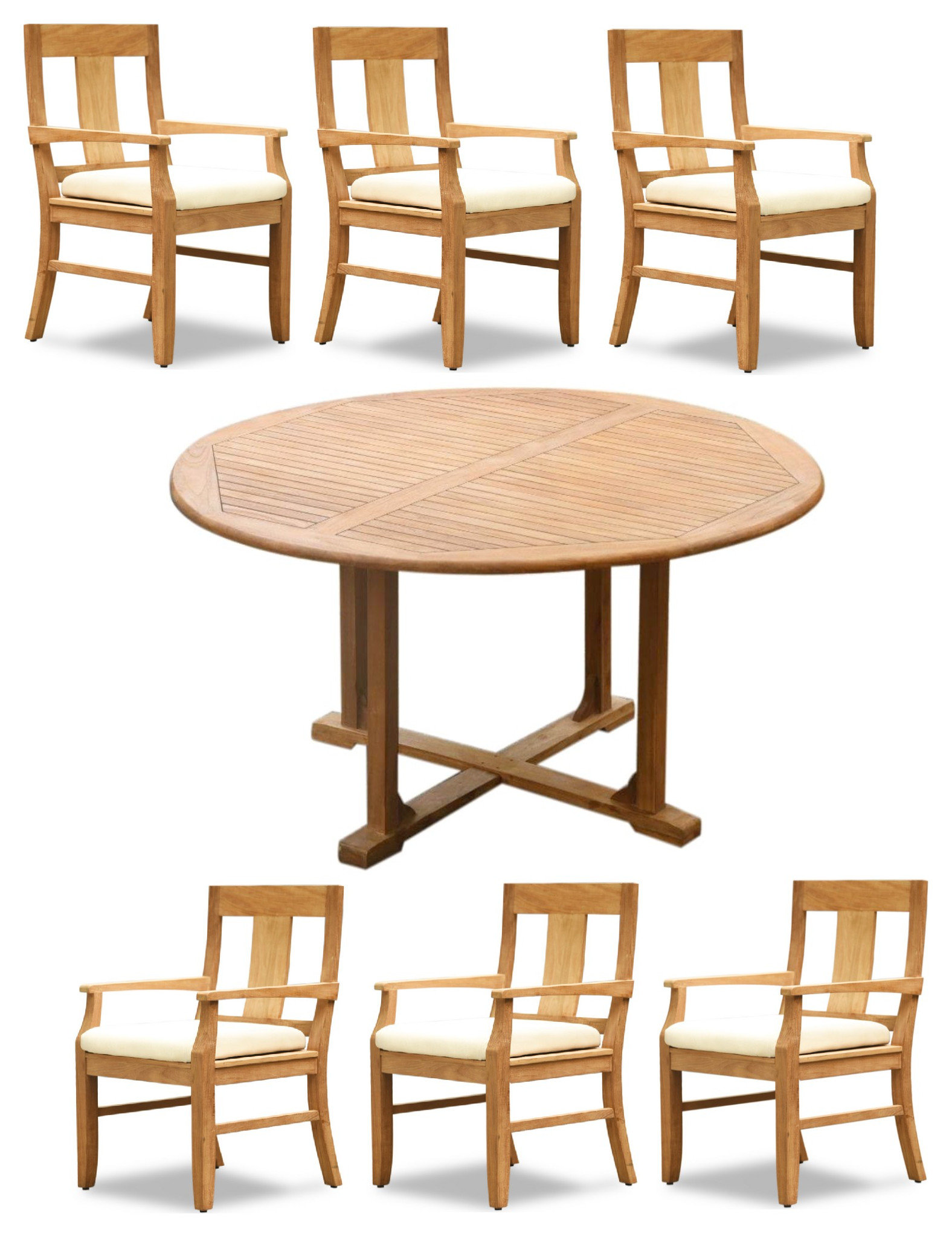 5-Piece Outdoor Patio Teak Dining Set: 60" Round Table, 4 Osbo Arm ...