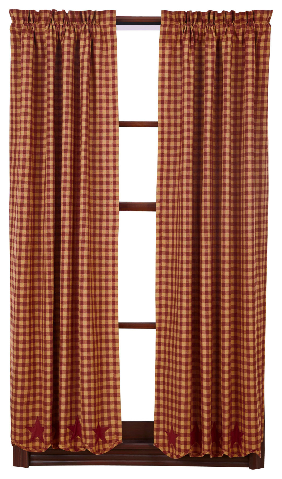 Burgundy Star Scalloped Curtain Panels, 63" - Farmhouse - Curtains - by ...