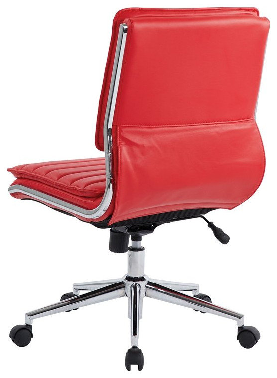 Armless Mid Back Manager's Faux Leather Chair in Red with Chrome Base ...