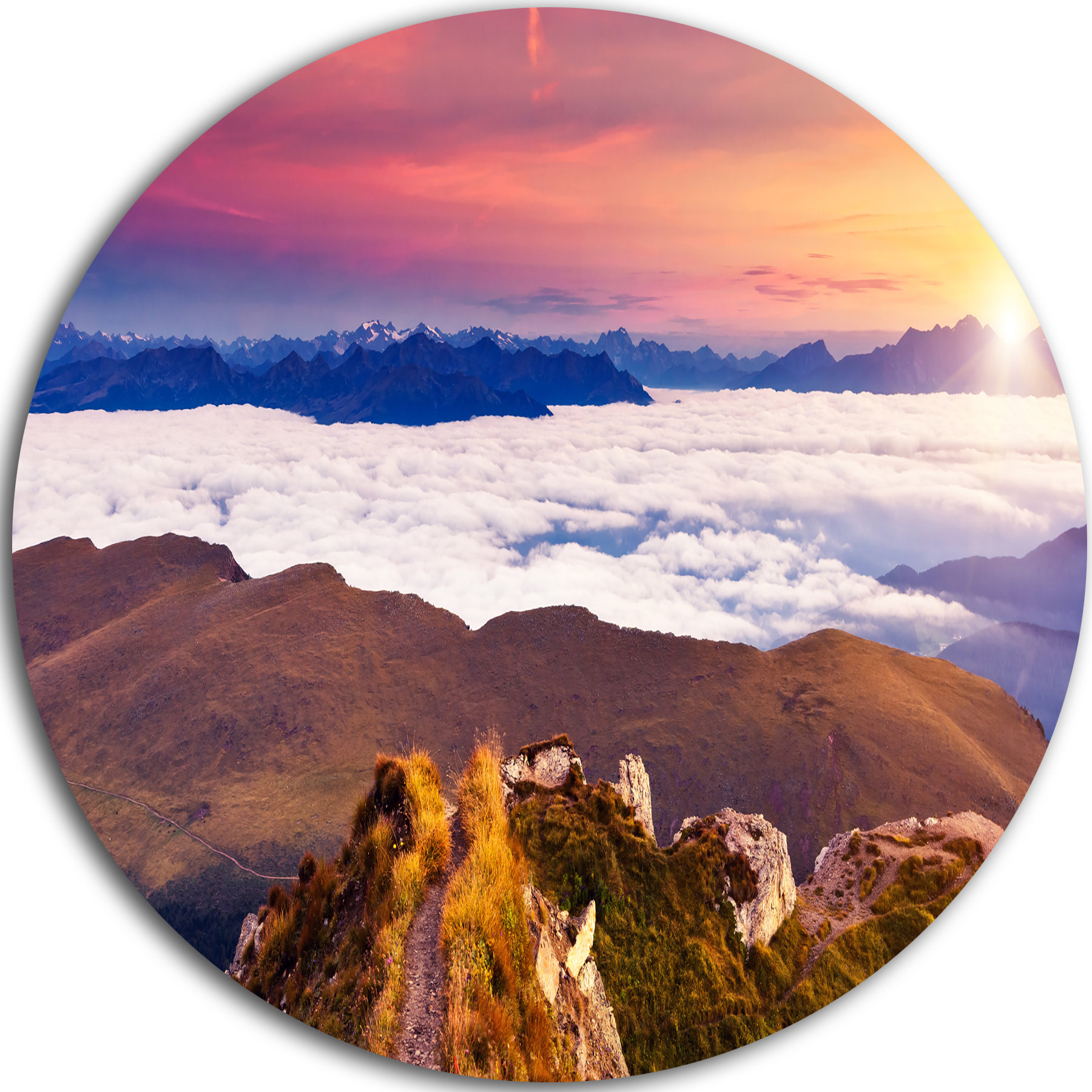 Foggy Val Gardena Valley Panorama, Seashore Round Wall Art, Disc of 23 ...