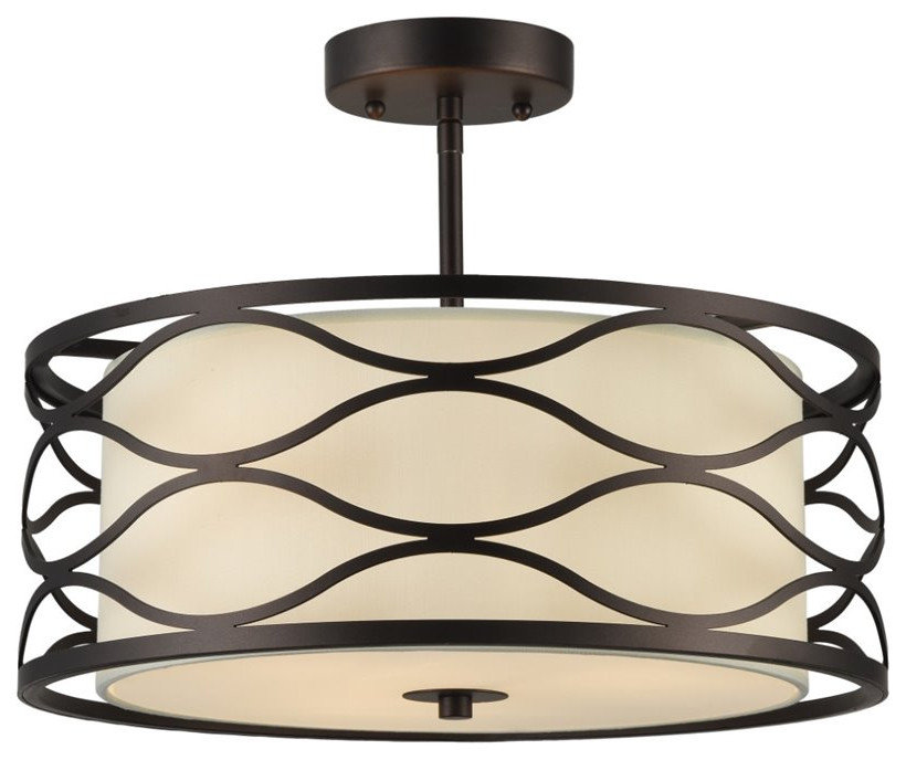 CHLOE Gwen 3 Light Rubbed Bronze Semi-flush Ceiling Fixture 16" Wide, 3 ...