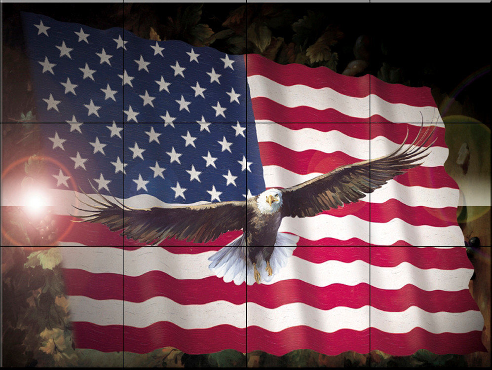 Tile Mural, American Eagle And Flag by Laurie Snow Hein, 17" x 12.75 ...