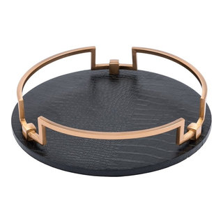 Modern Contemporary Decorative Boxe Tray Decor, Black, Faux Leather ...