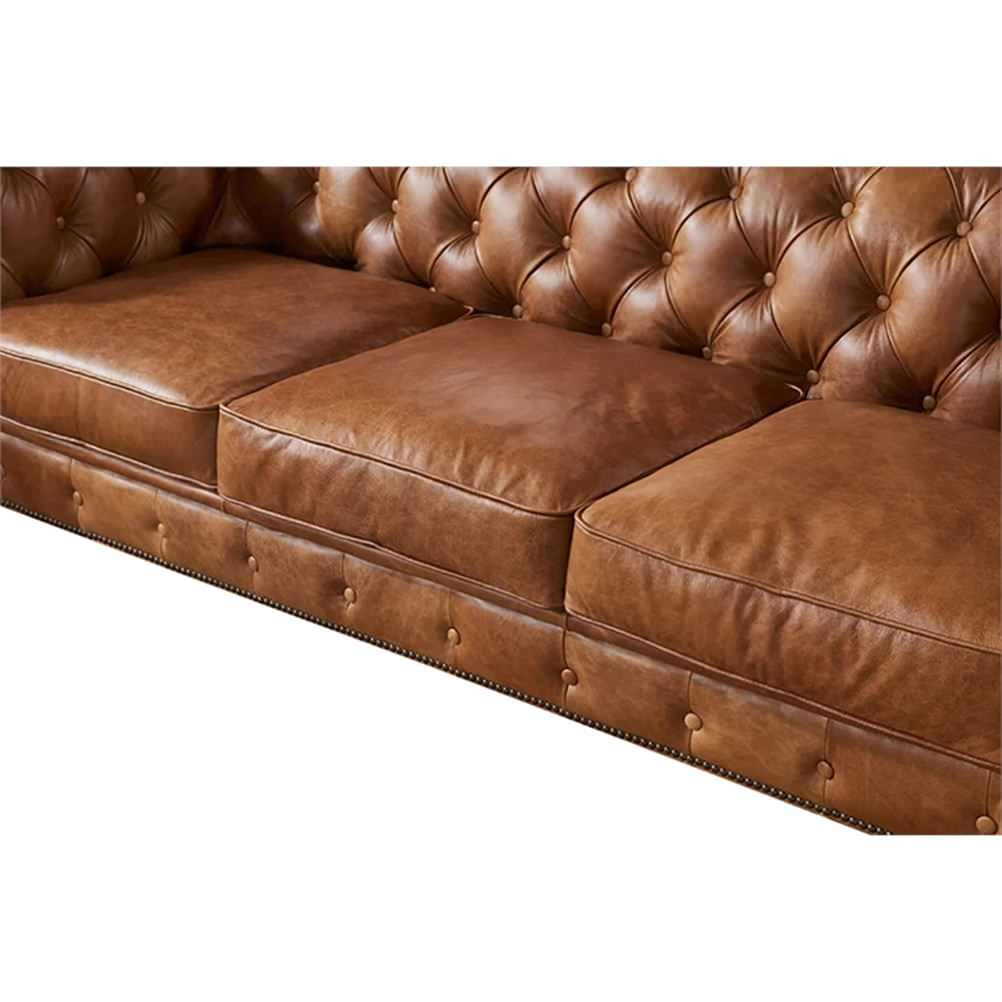 Crafters and Weavers Craftsman Mission 95" Leather Sofa in Light ...