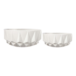 Round Ceramic Bowl with Molded Spike Design Gloss White Finish, Set of ...