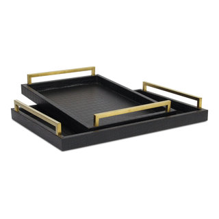 Black Faux Croco Vinyl Tray Set - Contemporary - Serving Trays - by ...