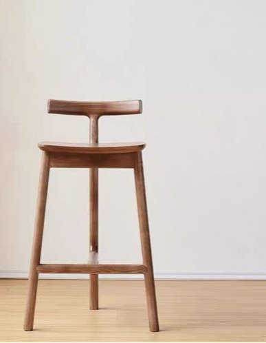 Nordic-Styled Bar High Stool Made of Solid Wood, H25.6" - Midcentury ...