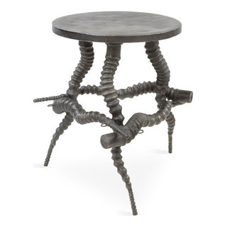 French Inspired Round Horn Stool - Industrial - Side Tables And End ...