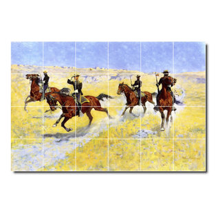 Frederic Remington Western Painting Ceramic Tile Mural #80, 36" Wide x ...