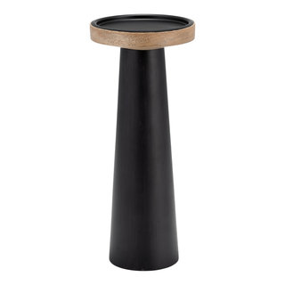Wood, 12" Flat Candle Holder Stand, Black/Natural, 5x5x12 inches ...