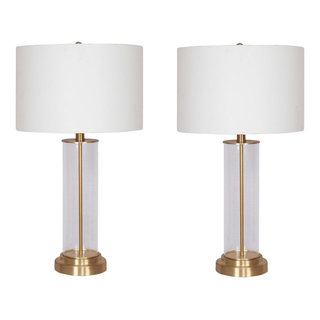 Glass, Set of 2, 26"H, Clear Cylinder Table Lamps, Gold - Transitional ...