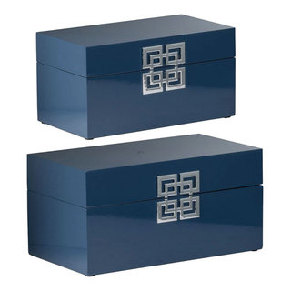 A&B Home Modern Blue Decorative Boxes With Silver Accent Set Of 2 ...