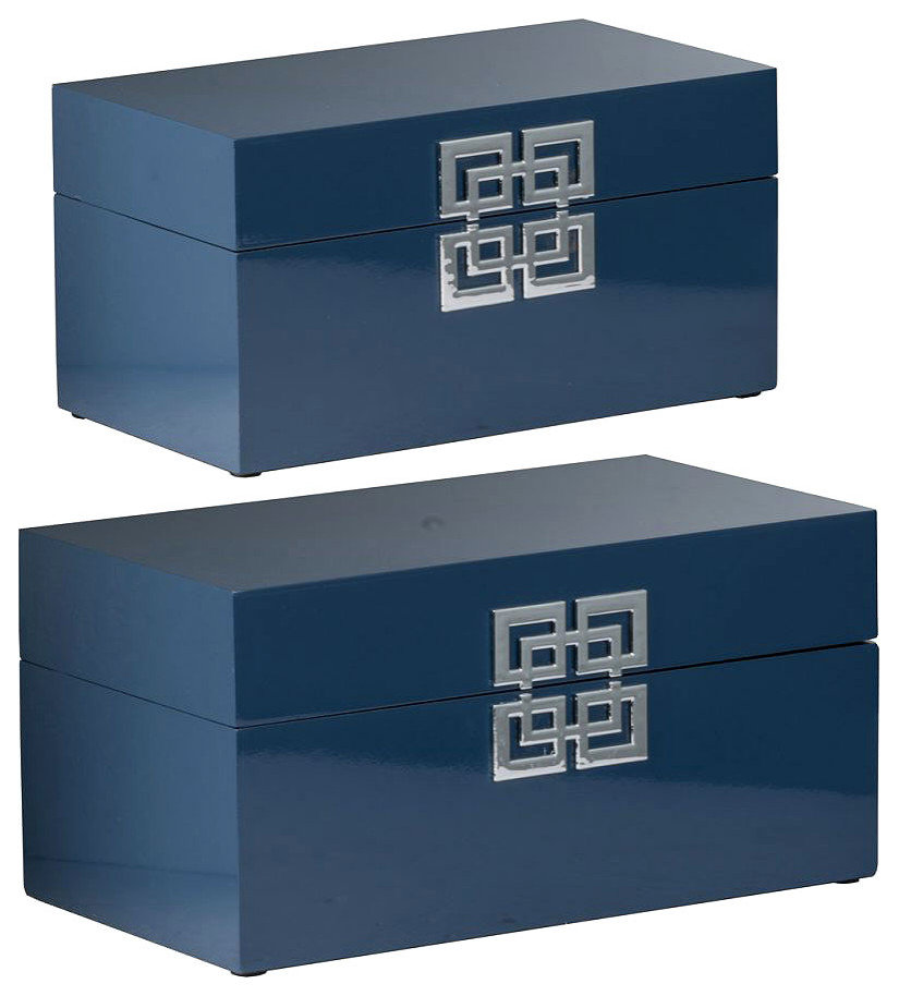 A&B Home Modern Blue Decorative Boxes With Silver Accent Set Of 2 ...