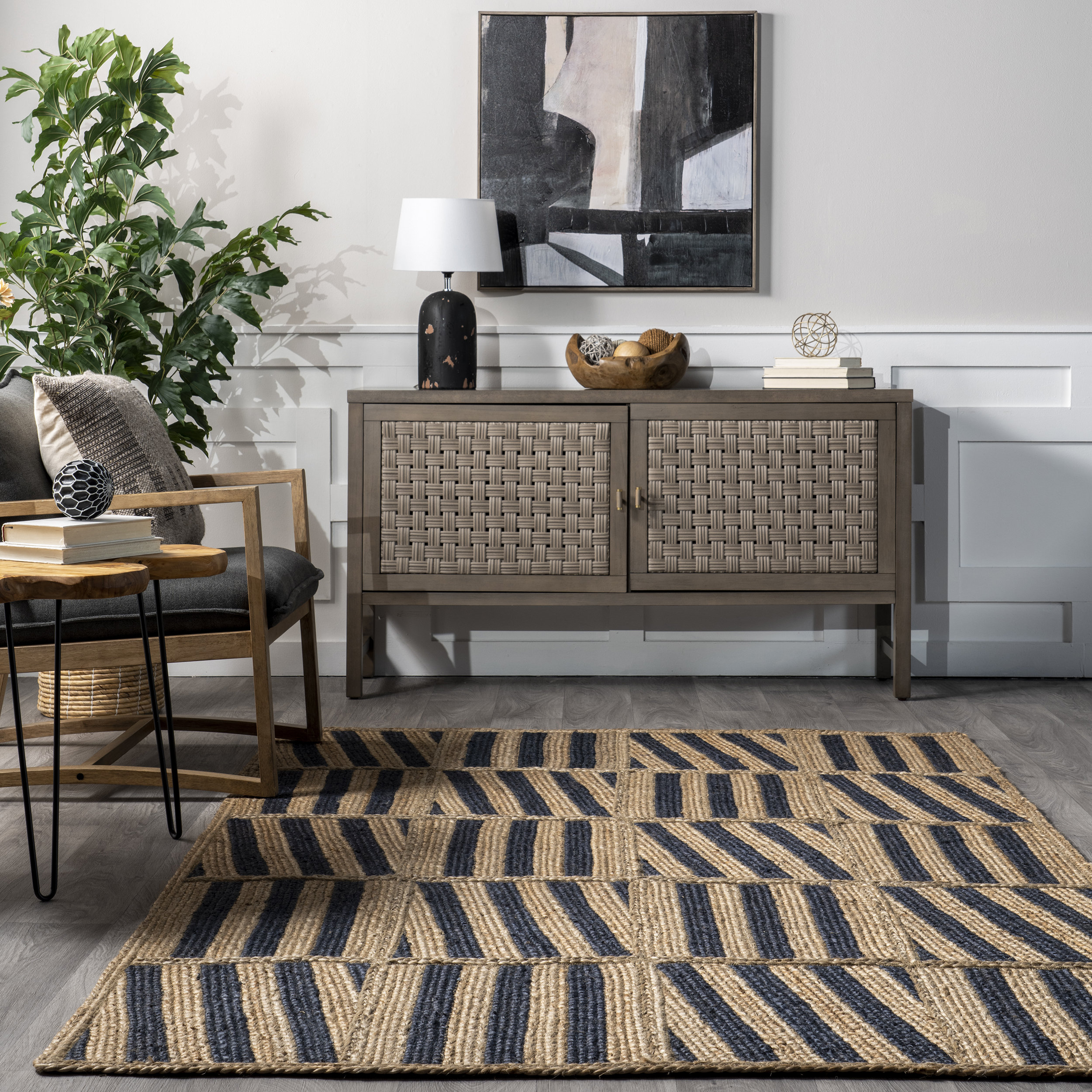 Nuloom Nalle Tilted Stripes Jute Rug, Blue, 8' x 10' - Beach Style ...