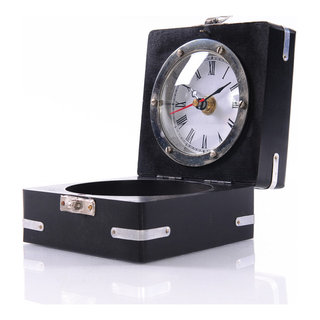 Brass Compass And Clock With Wooden Case - Transitional - Desk And ...