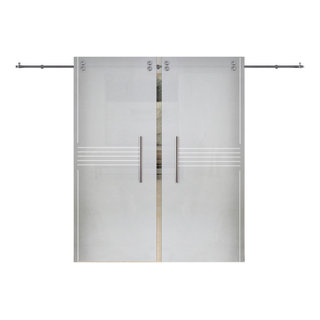 Double Sliding Glass Barn Door Lines Design V2000, 2x 36"x81 ...