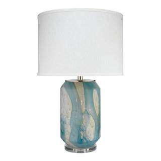 Helen Blown Glass Table Lamp with Linen Shade - Contemporary - Table ...