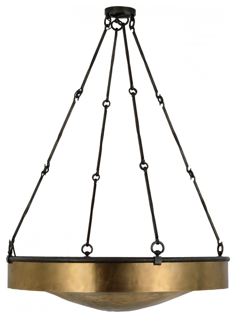 Ancram Natural Brass and Aged Iron Large Uplight Chandelier ...