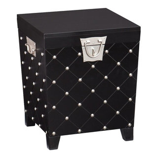 Nailhead End Table Trunk, Black and Satin Silver - Transitional ...