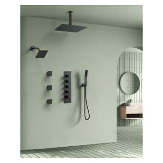 Thermostatic Ceiling Mount Rainfall Dual Shower Head Shower System, 16 ...
