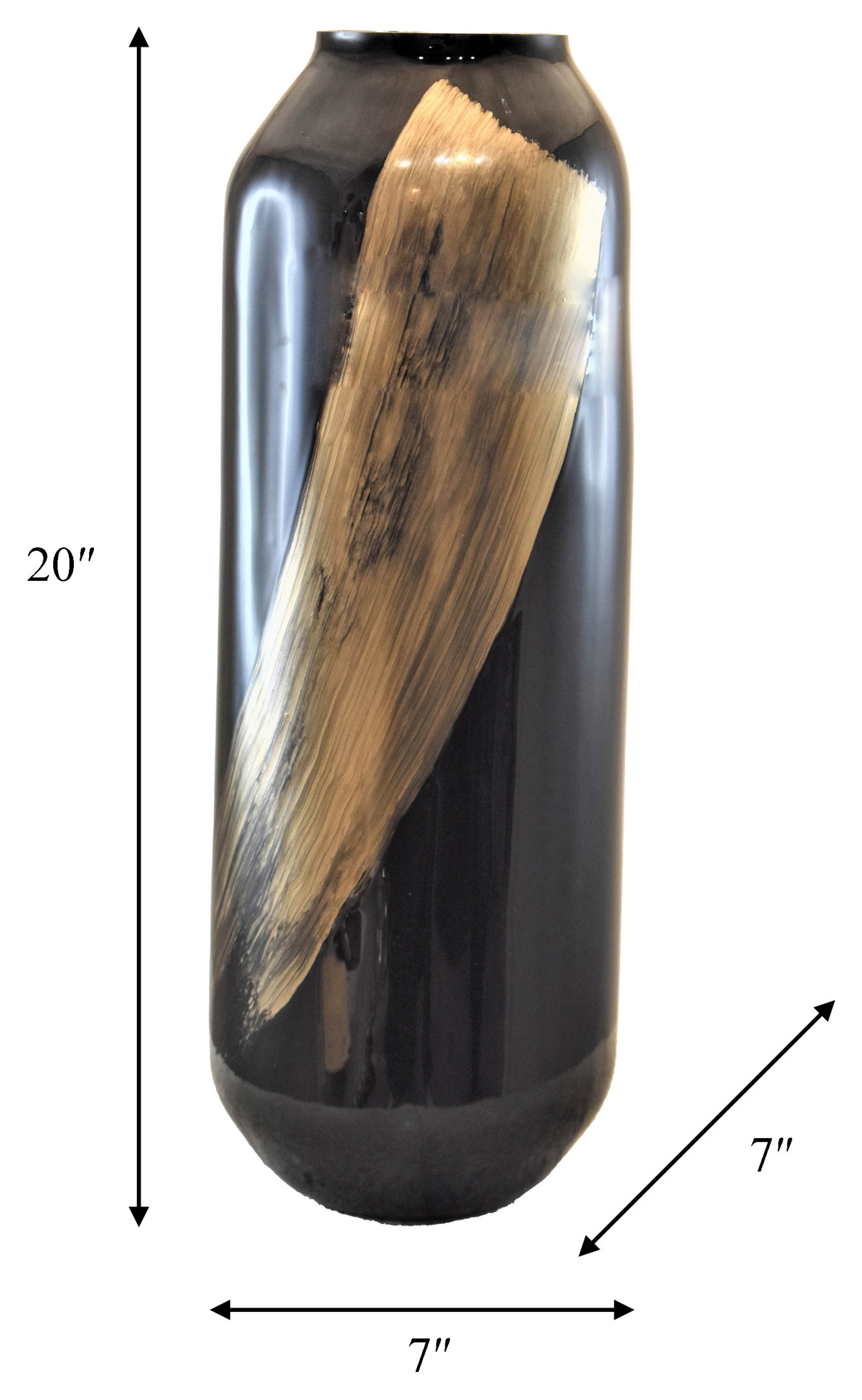 Glass, 20", Star Dust Vase, Gold/Black(Golden Swooch), 7x7x20 inches ...
