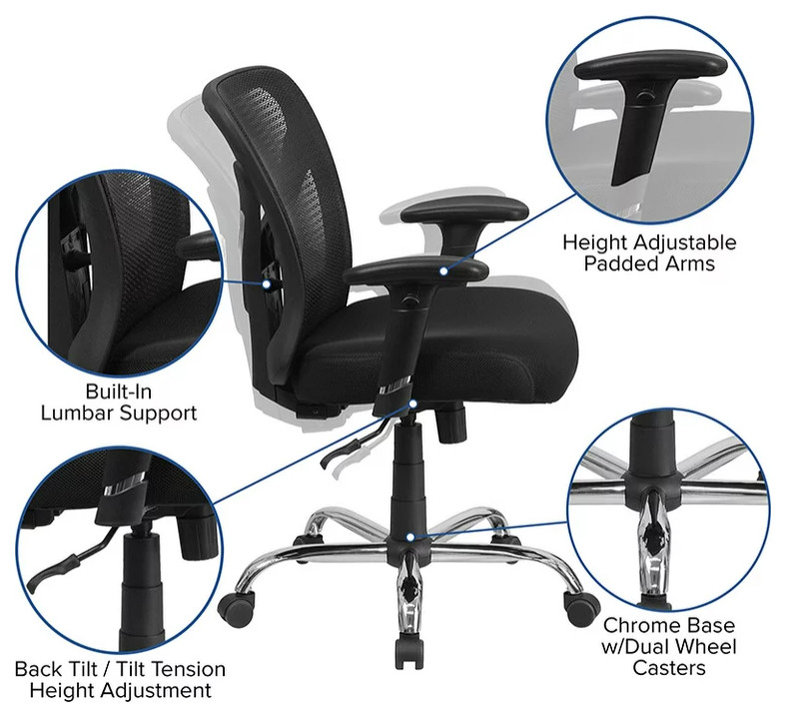 Executive Office Chair, Waterfall Seat With Mesh Back & Adjustable Arms ...